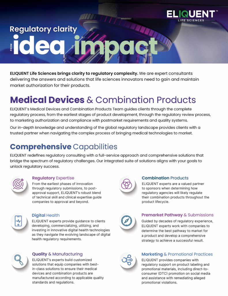 INFO SHEET: Medical Device & Combination Product Solutions - ELIQUENT